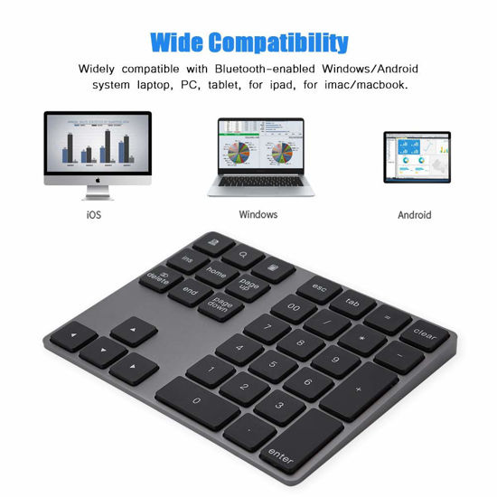 GetUSCart- Wireless Numeric Keypad, Rechargeable Aluminum Alloy 34 Keys ...