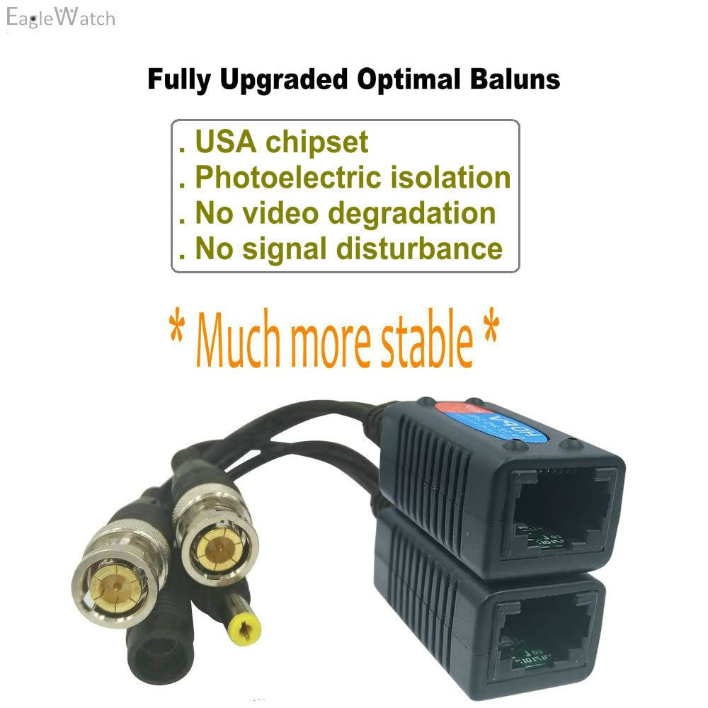 GetUSCart- EAGLEWATCH Ultra-Compact Video Balun 8-Pack | 4 Pairs Passive BNC to RJ45 Adapter ...