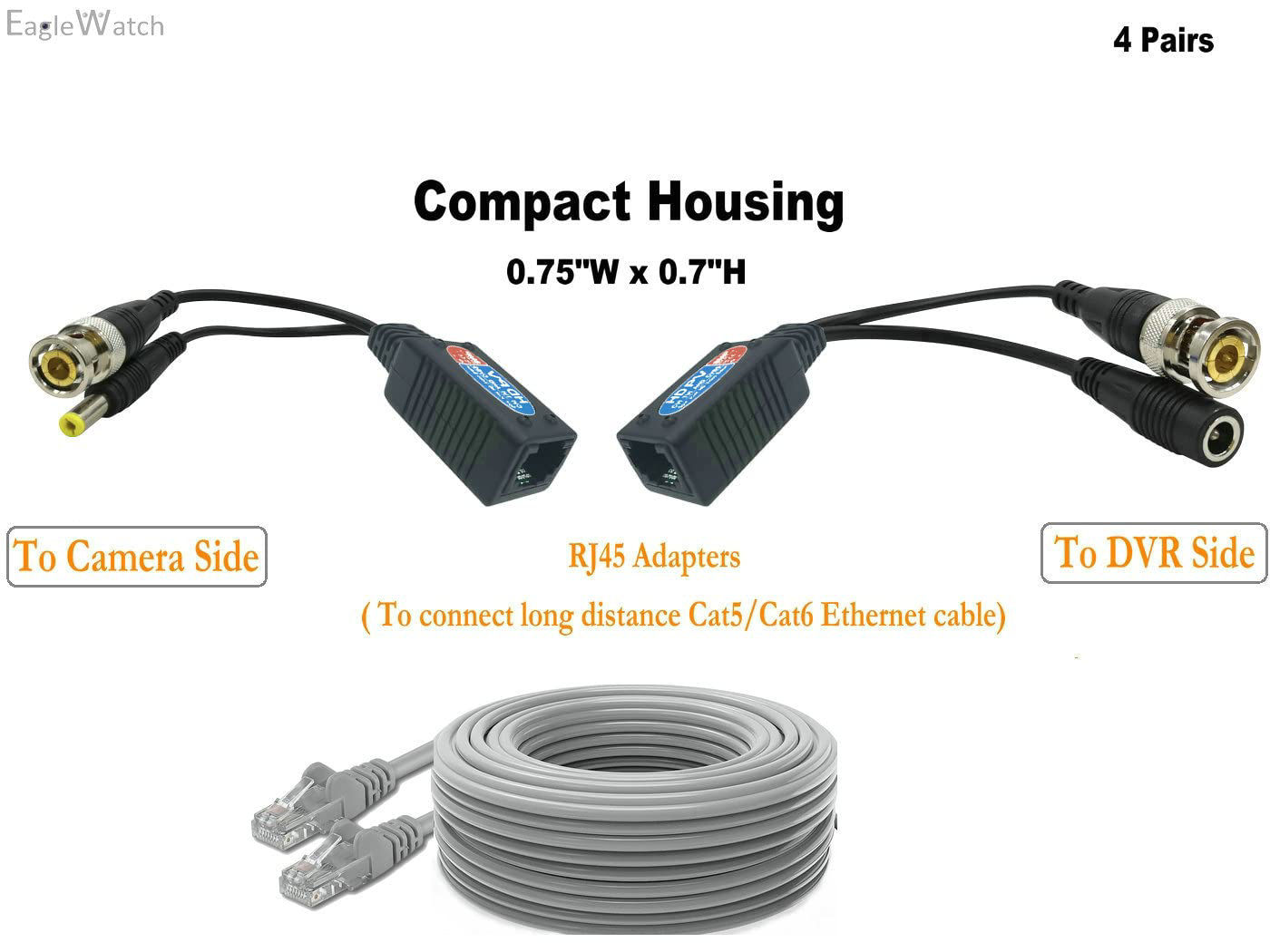 GetUSCart- EAGLEWATCH Ultra-Compact Video Balun 8-Pack | 4 Pairs ...