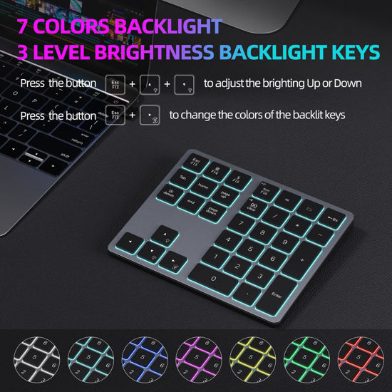 GetUSCart- Doohoeek Backlit Bluetooth Numeric Keypad for Laptops and Computers, Number Pads 34 ...