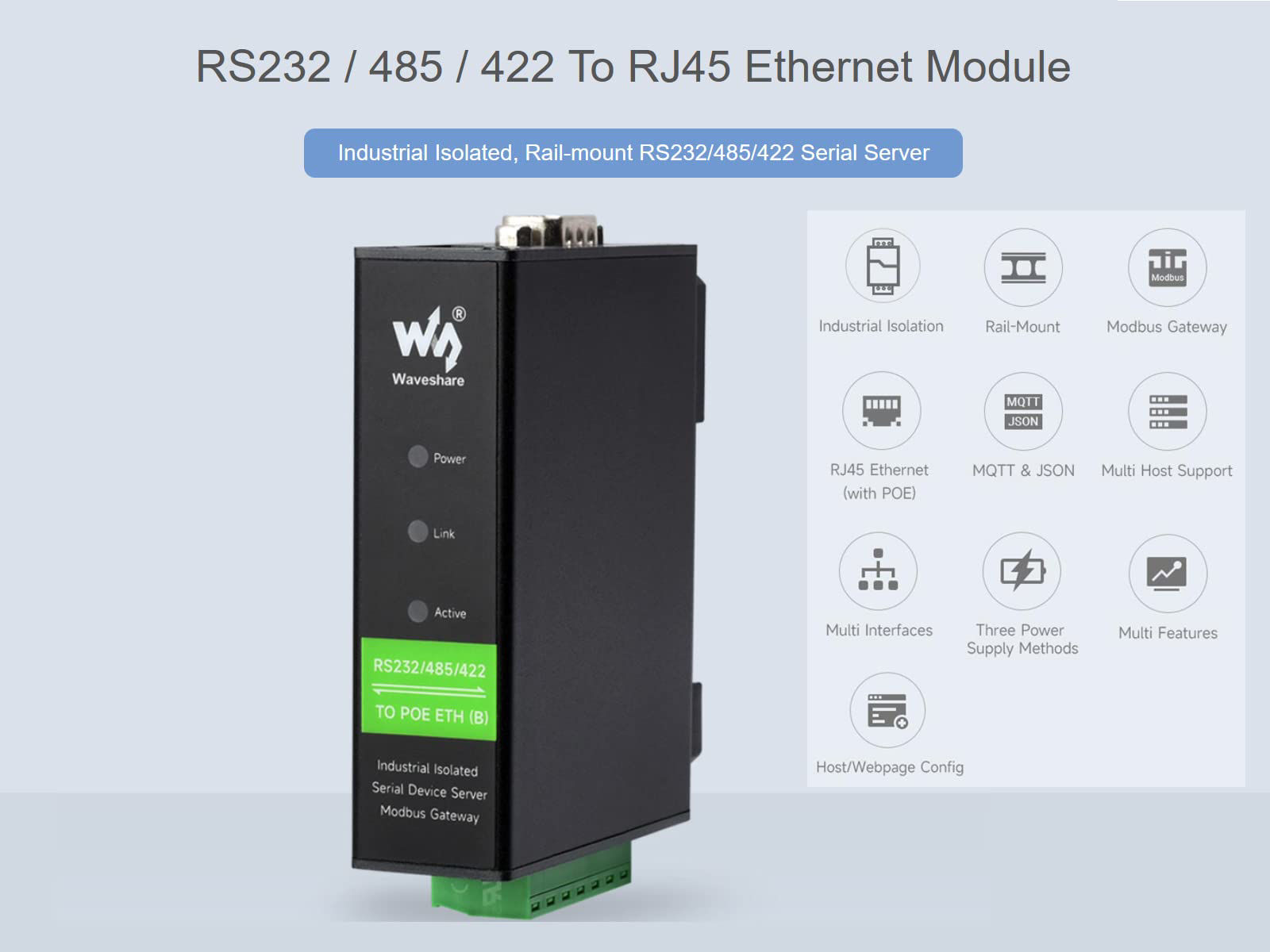 Getuscart Waveshare Rs232485422 To Rj45 Ethernet Converter Tcpip To Serial Modbus Gateway