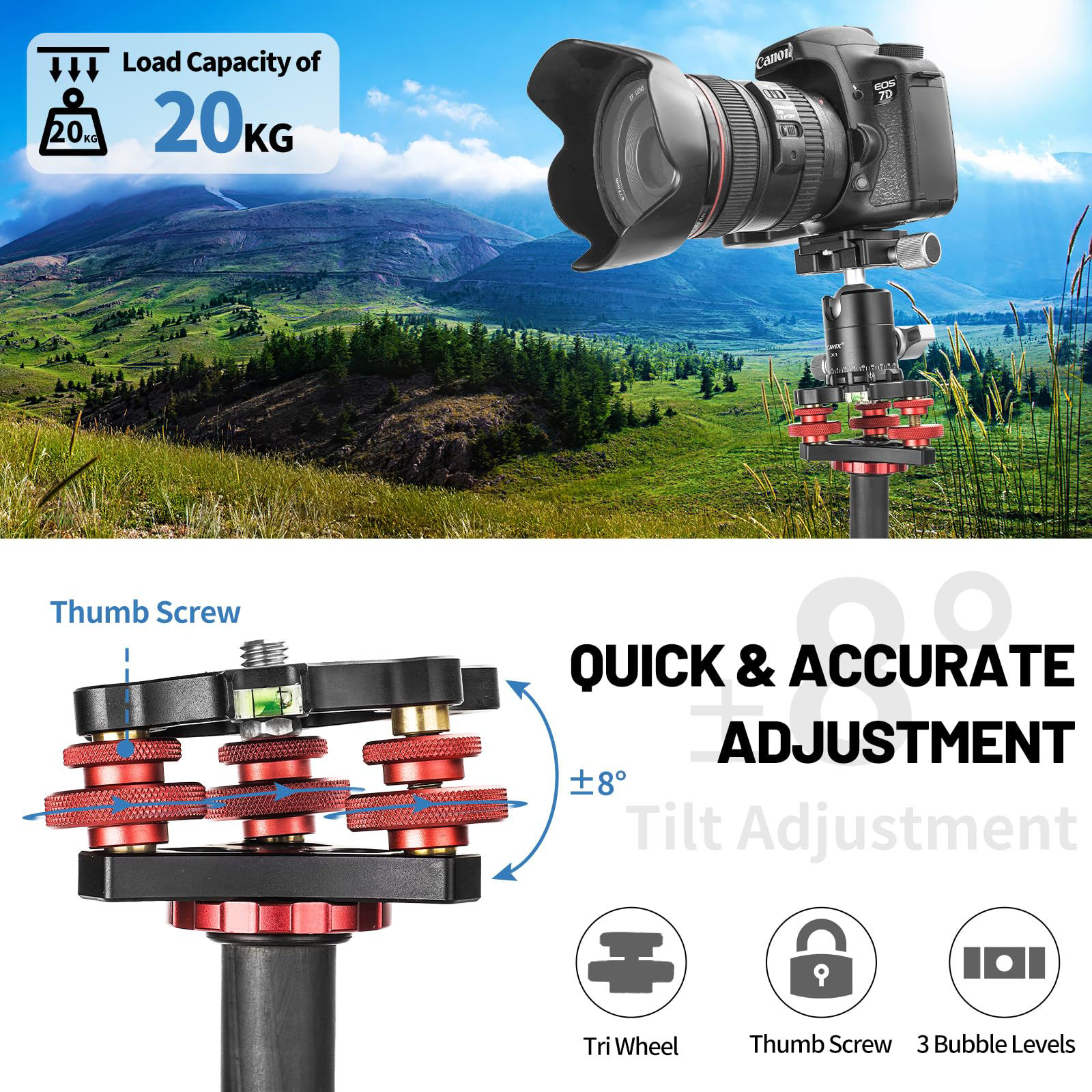 GetUSCart- CAVIX Camera Leveler Tripod Leveling Base Tri-Wheel Head for ...