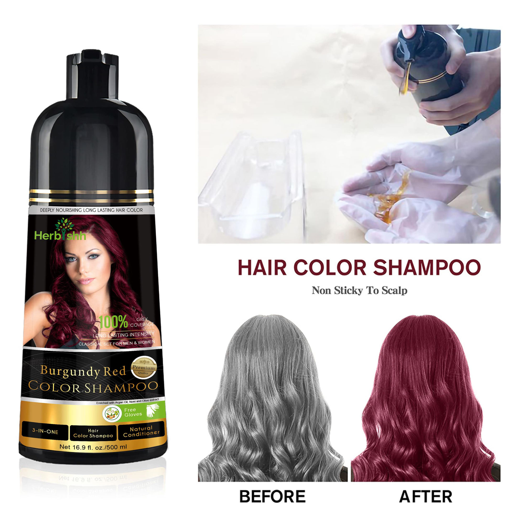 GetUSCart- Herbishh Hair Color Shampoo for Gray Hair - Magic Hair Dye ...