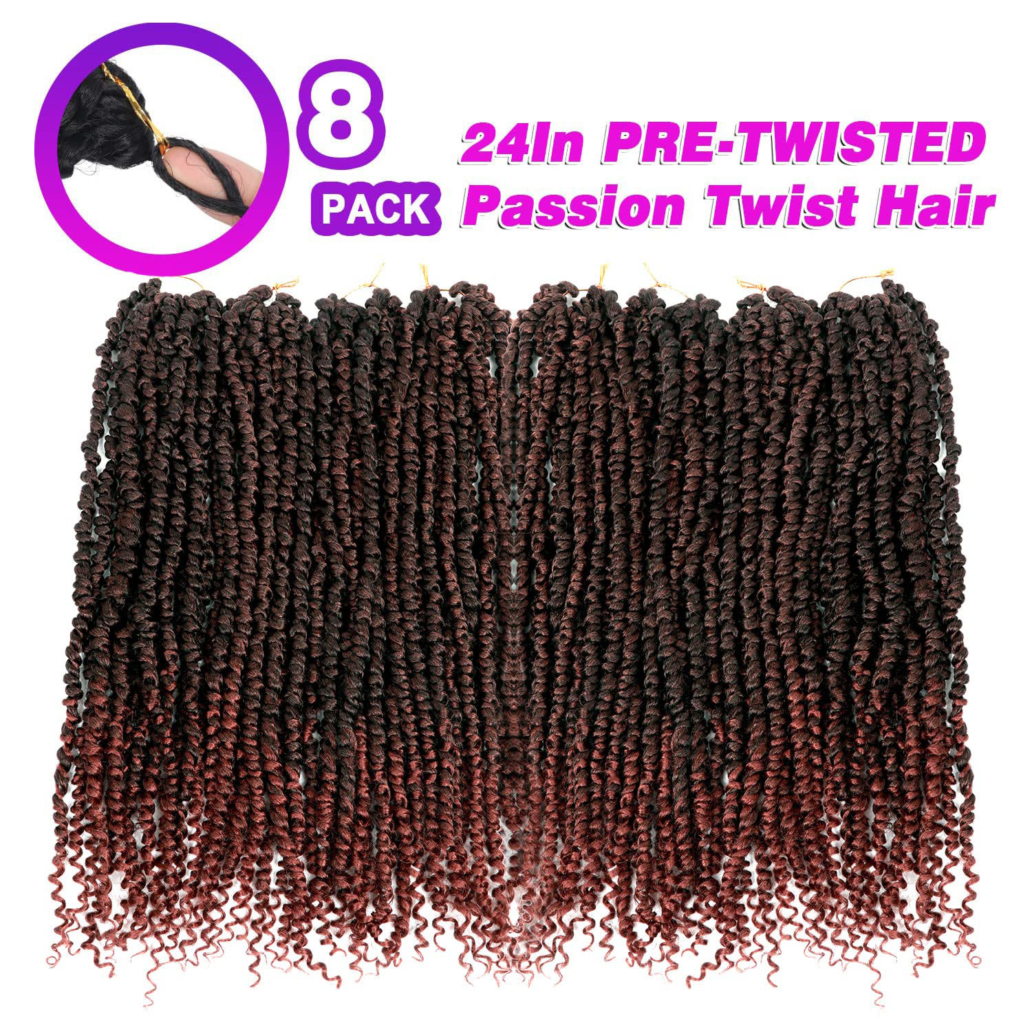 GetUSCart- 8 Packs Passion Twist Hair 24 Inch Pre-twisted Passion Twist ...