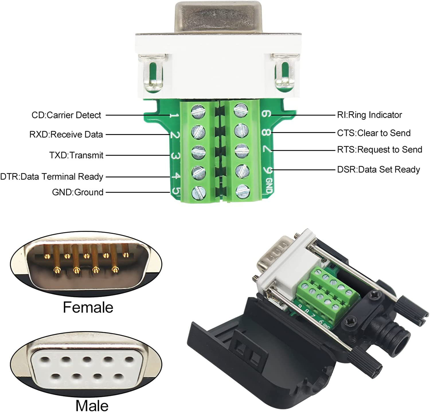 GetUSCart- YIOVVOM DB9 Breakout Connector to Wiring Terminal RS232 D ... GetUSCart- YIOVVOM DB9 Breakout Connector to Wiring Terminal RS232 D ...