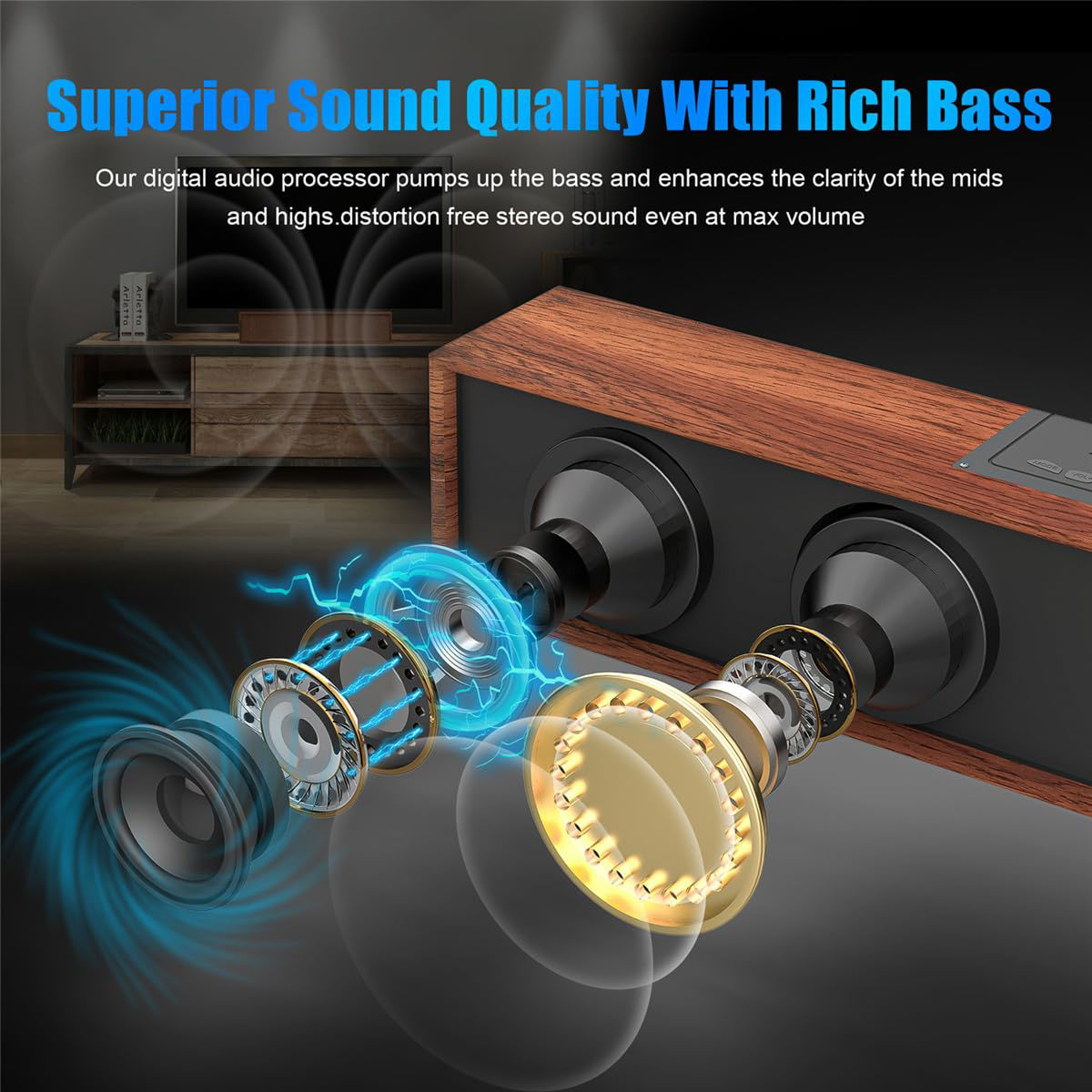 GetUSCart- Computer Speakers, Wood Wireless Sound Bar Speaker for ...