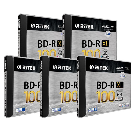 GetUSCart- 5 Pack Ritek BD-R XL BDXL 100GB Archival Grade Triple Layers 4X White Inkjet Hub ...
