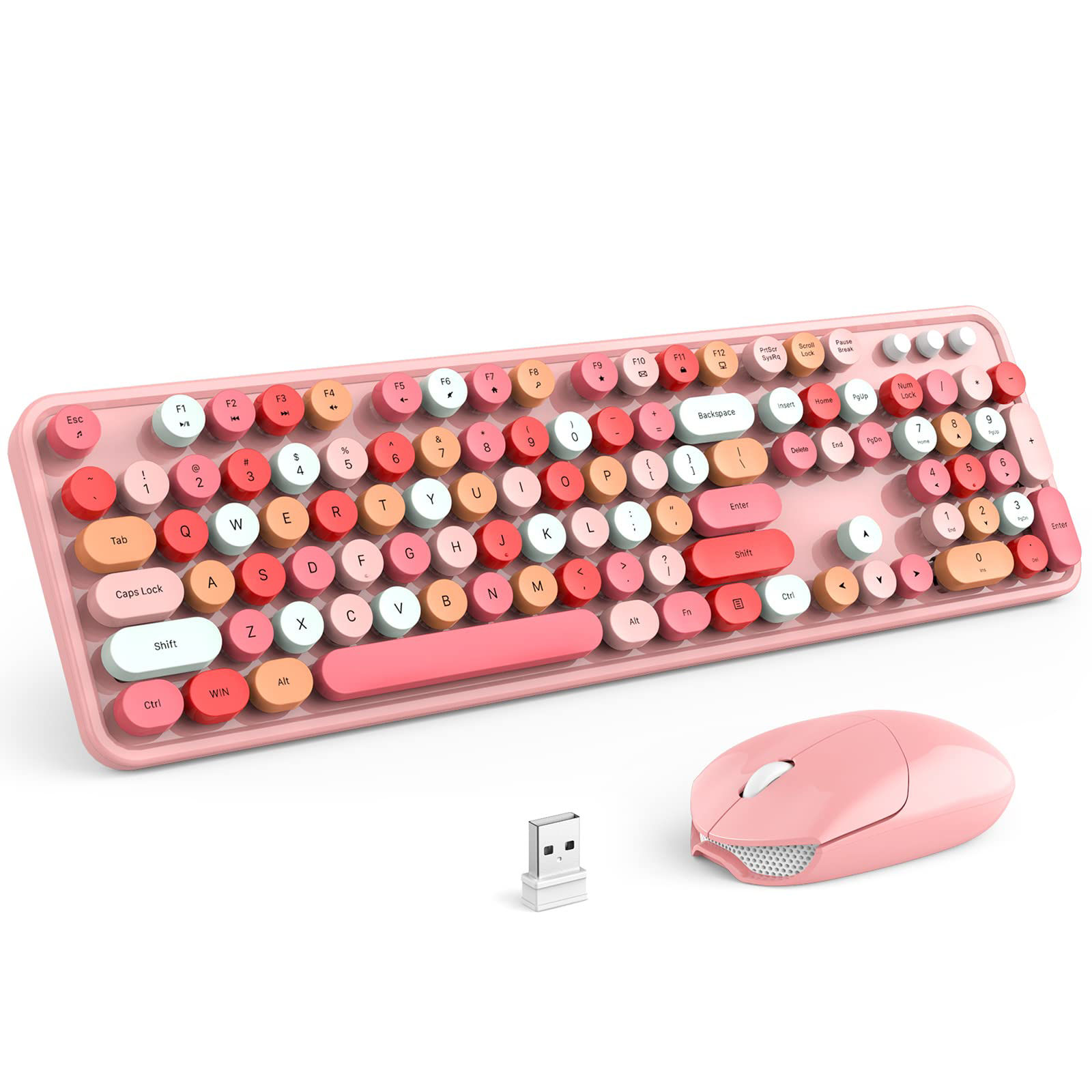 Getuscart Knowsqt Wireless Keyboard And Mouse Combo Pink 104 Keys Full Sized 2 4 Ghz Round