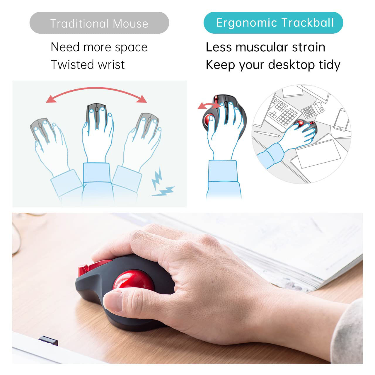 GetUSCart- SANWA 2.4G Wireless Ergonomic Trackball Mouse, Optical ...