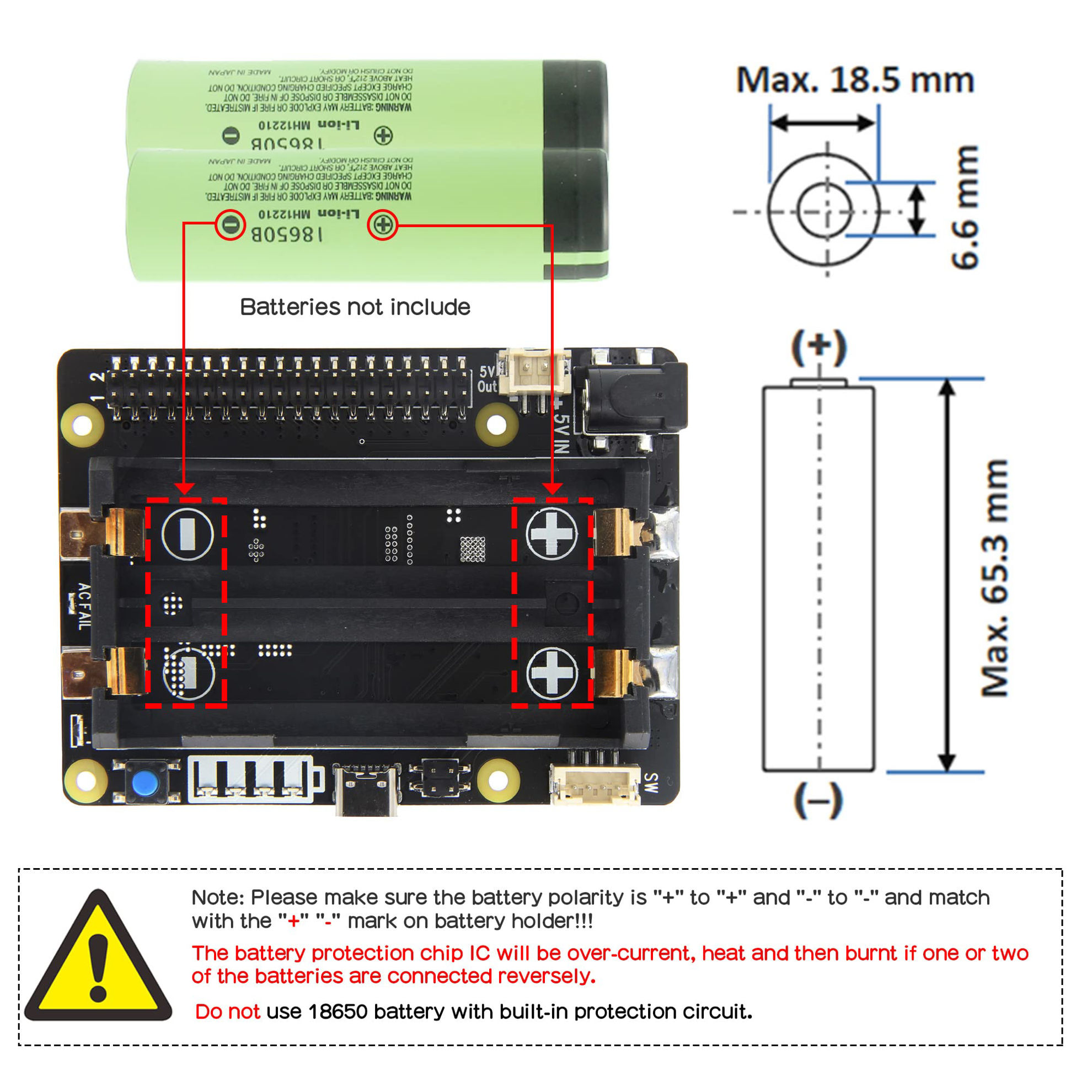 GetUSCart- Geekworm for Raspberry Pi UPS, X728 (Max 5.1V 6A) 18650 UPS & Power Management Board ...
