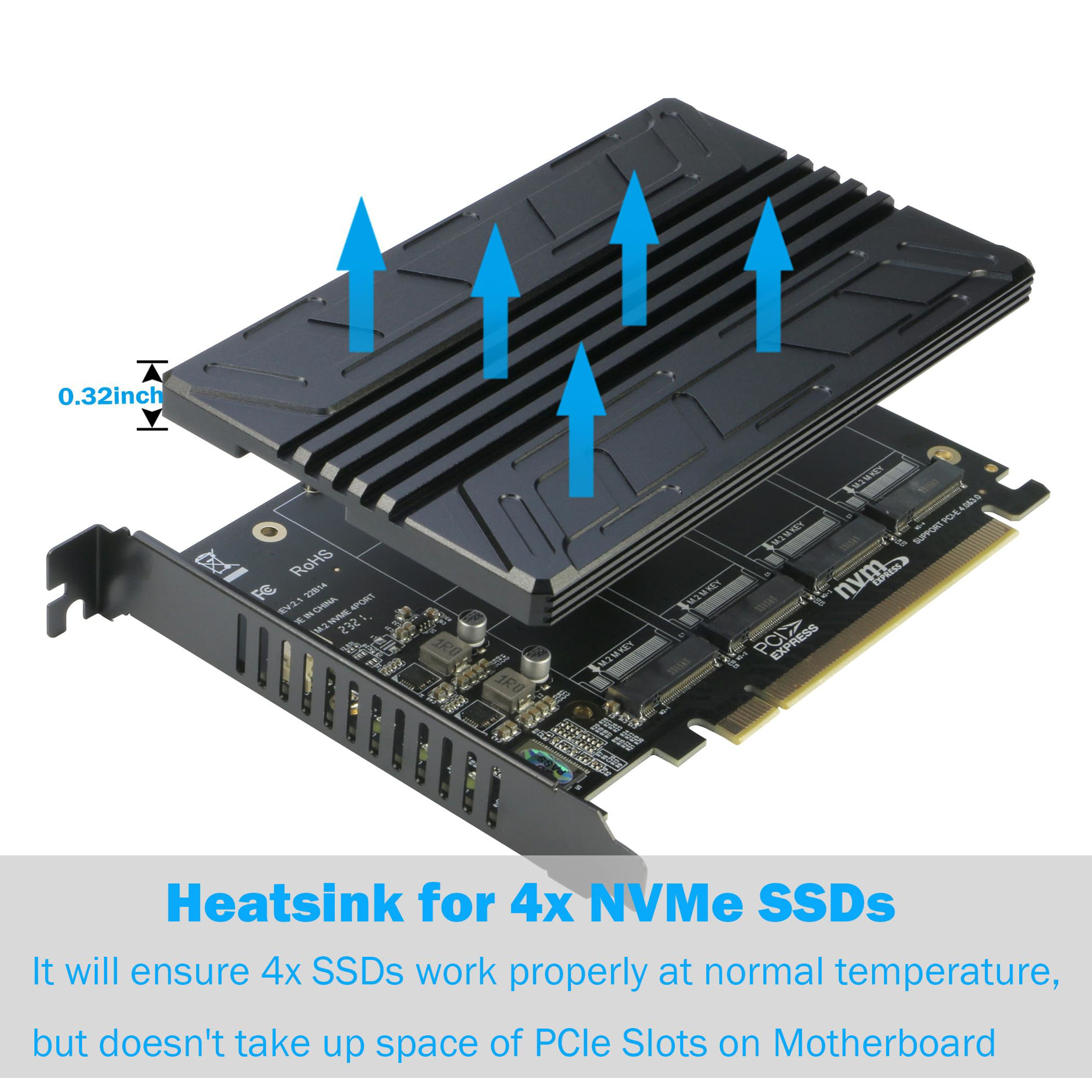 GetUSCart- Quad NVMe PCIe Adapter, RIITOP 4-Port NVMe to PCI-e 4.0/3.0 ...