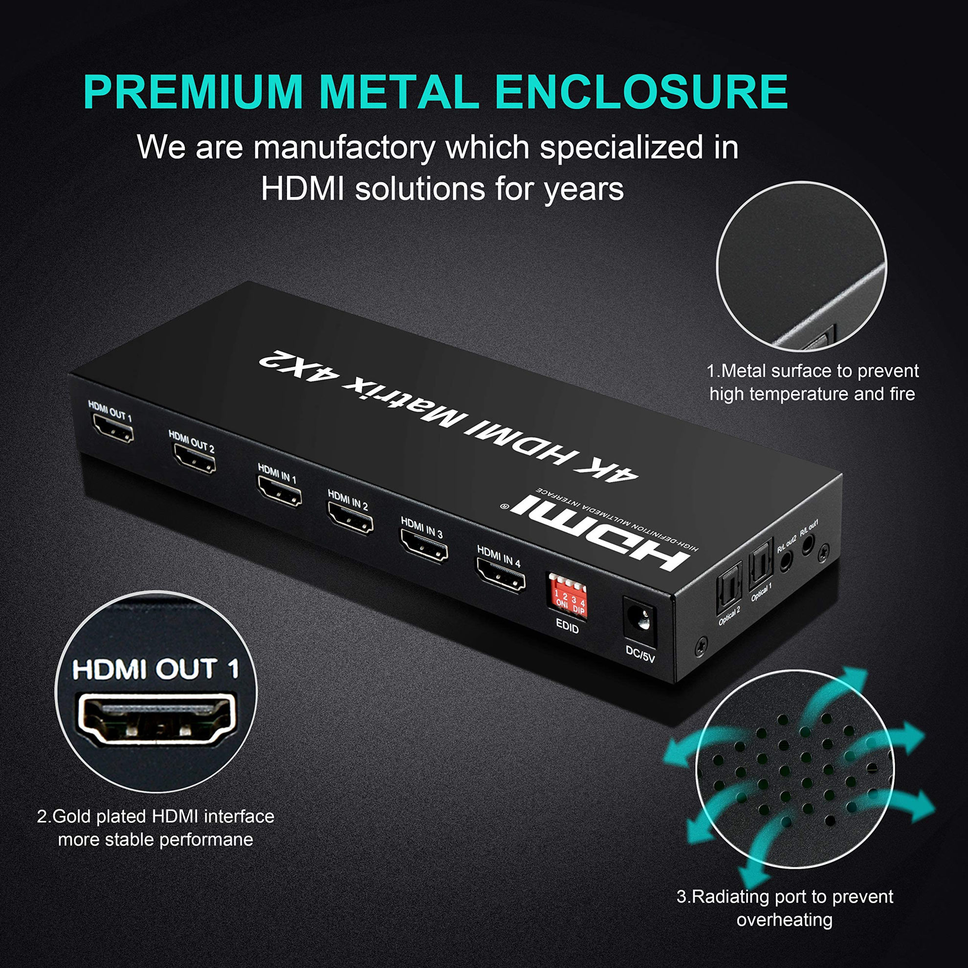 GetUSCart- FERRISA 4x2 HDMI Matrix Switch,4 in 2 Out Matrix HDMI Video ...