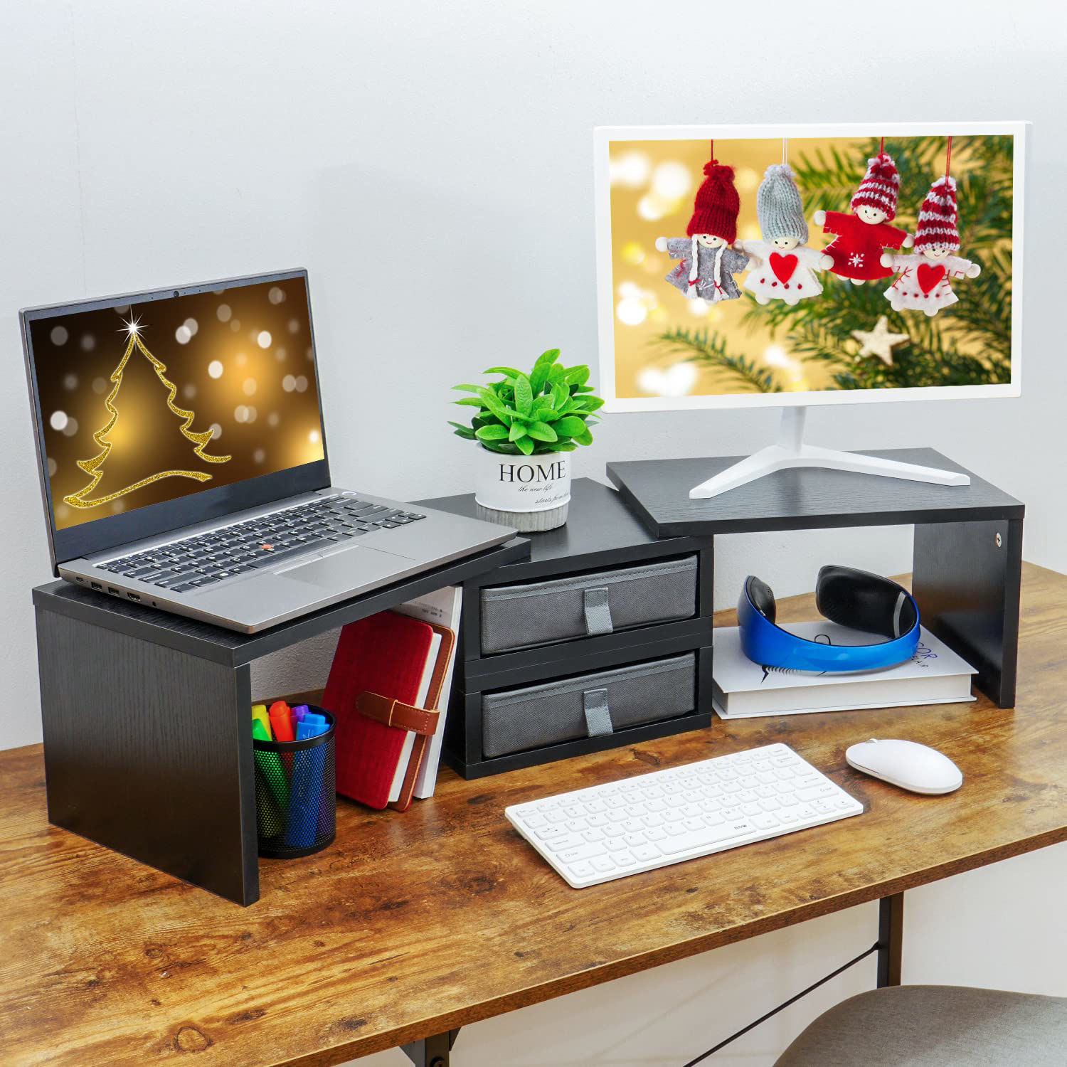 GetUSCart- TEAMIX Dual Monitor Stand Riser with 2 Drawers-Length and ...