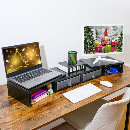 GetUSCart- TEAMIX Dual Monitor Stand Riser with 2 Drawers-Length and ...