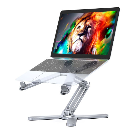 GetUSCart LIENS Adjustable Laptop Stand with 360 Rotating Base Aluminum Laptop Riser for Desk Foldable Ergonomic Notebook Stand Holder Compatible with iPad and MacBook All Laptops up to 16 inches Sil...