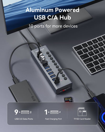 GetUSCart- WENTER Powered USB Hub 3.0 with SD/TF Card Reader, Aluminum ...