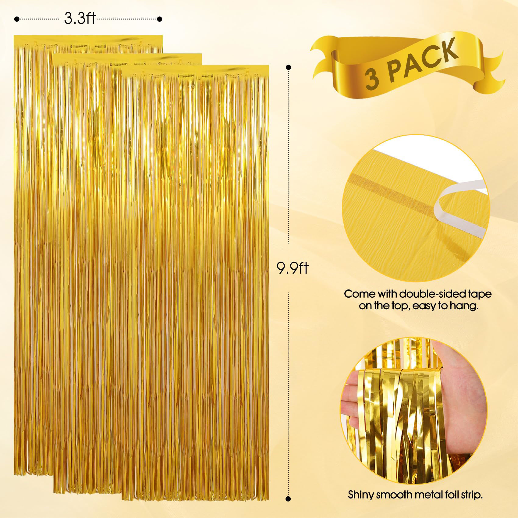 GetUSCart- Birthday Party Decorations| 3 Pack 3.3 x 9.9 ft Gold Foil ...