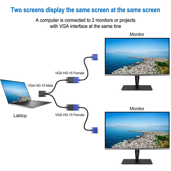GetUSCart- UKYEE VGA Splitter Cable Dual VGA Monitor Y Cable 1 Male to ...