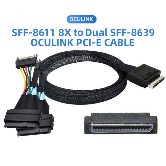 GetUSCart- cablecc 50cm OCuLink PCIe PCI-Express SFF-8611 8X 8-Lane to Dual SFF-8639 U.2 4X SSD ...