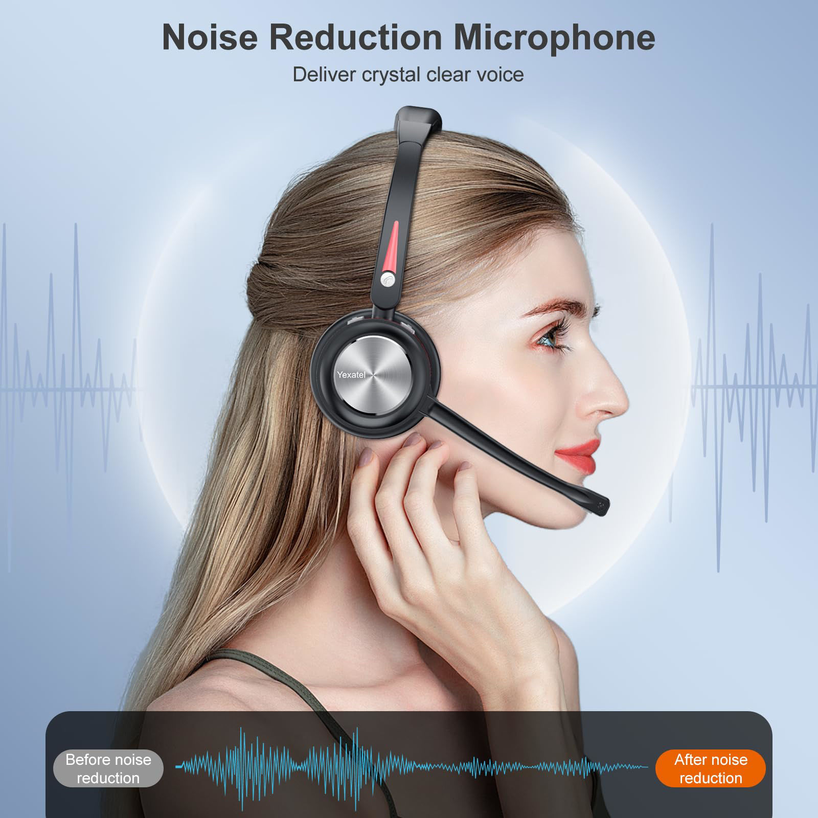 GetUSCart- Yexatel Bluetooth PC Headset V5.2, Noise Cancelling Microphone, 30H Talk Time, Single ...