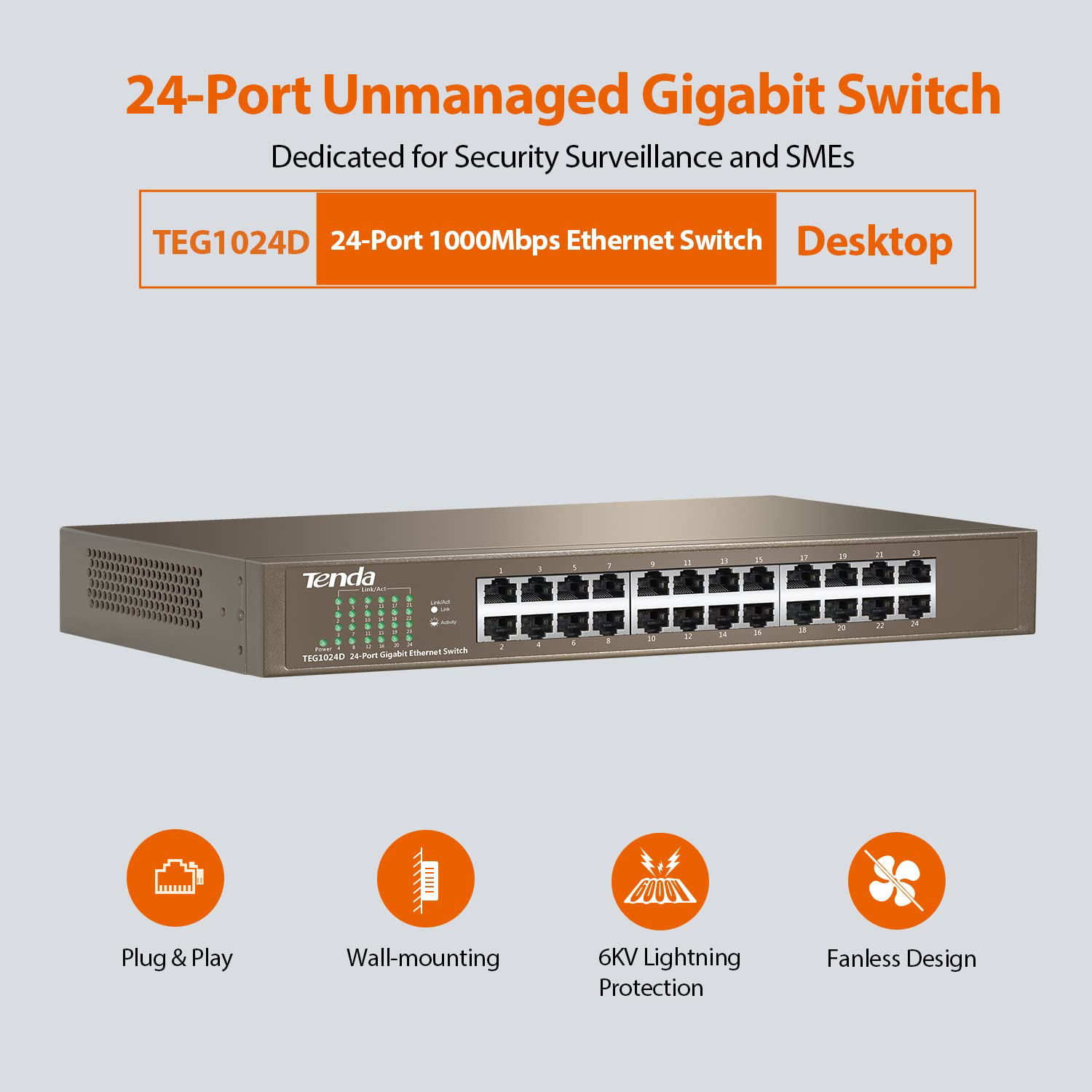 GetUSCart- Tenda TEG1024D, 24-Port Gigabit Switch, Unmanaged Desktop ...