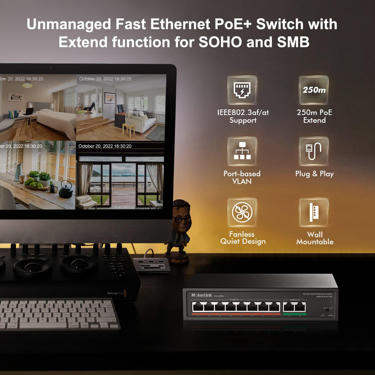 GetUSCart- MokerLink 8 Port PoE Switch with 2 Gigabit Uplink, 802.3af ...