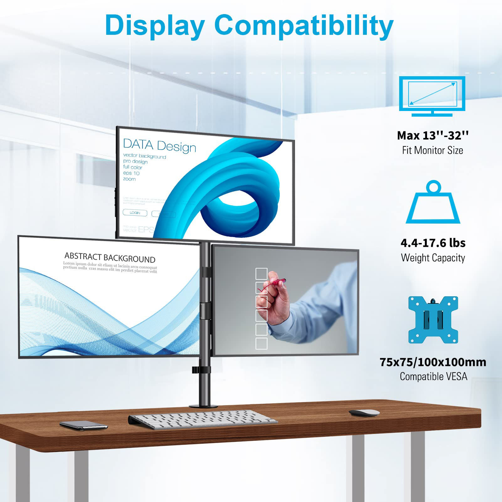GetUSCart- MOUNTUP Triple Monitor Stand, Height Adjustable Monitor Desk ...