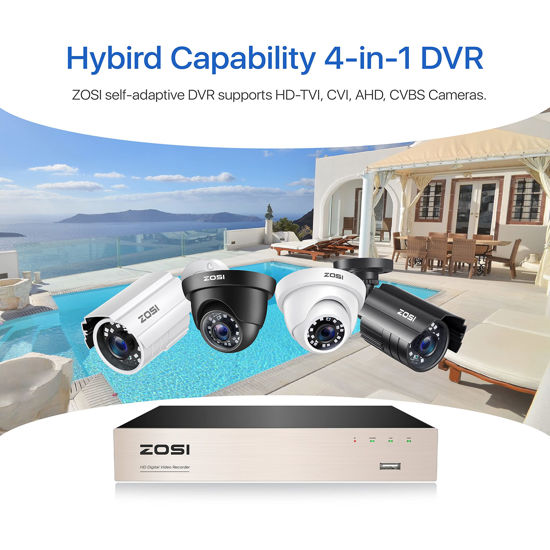 GetUSCart- ZOSI H.265+ 8Channel 5MP Lite Hybrid 4-in-1 Analog/AHD/TVI ...