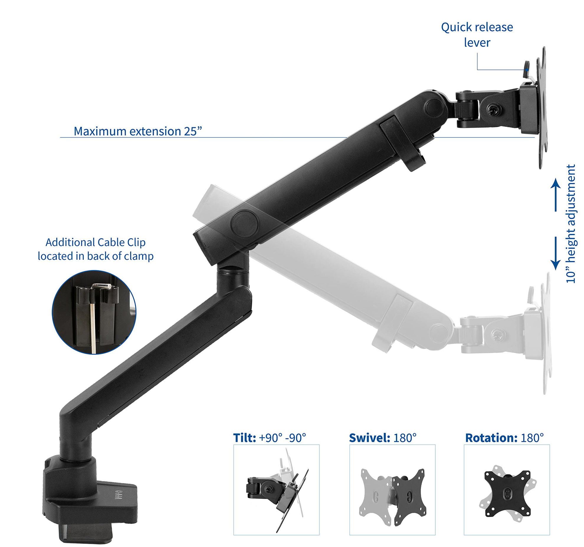 GetUSCart- VIVO Premium Aluminum Full Motion Single Monitor Desk Mount ...