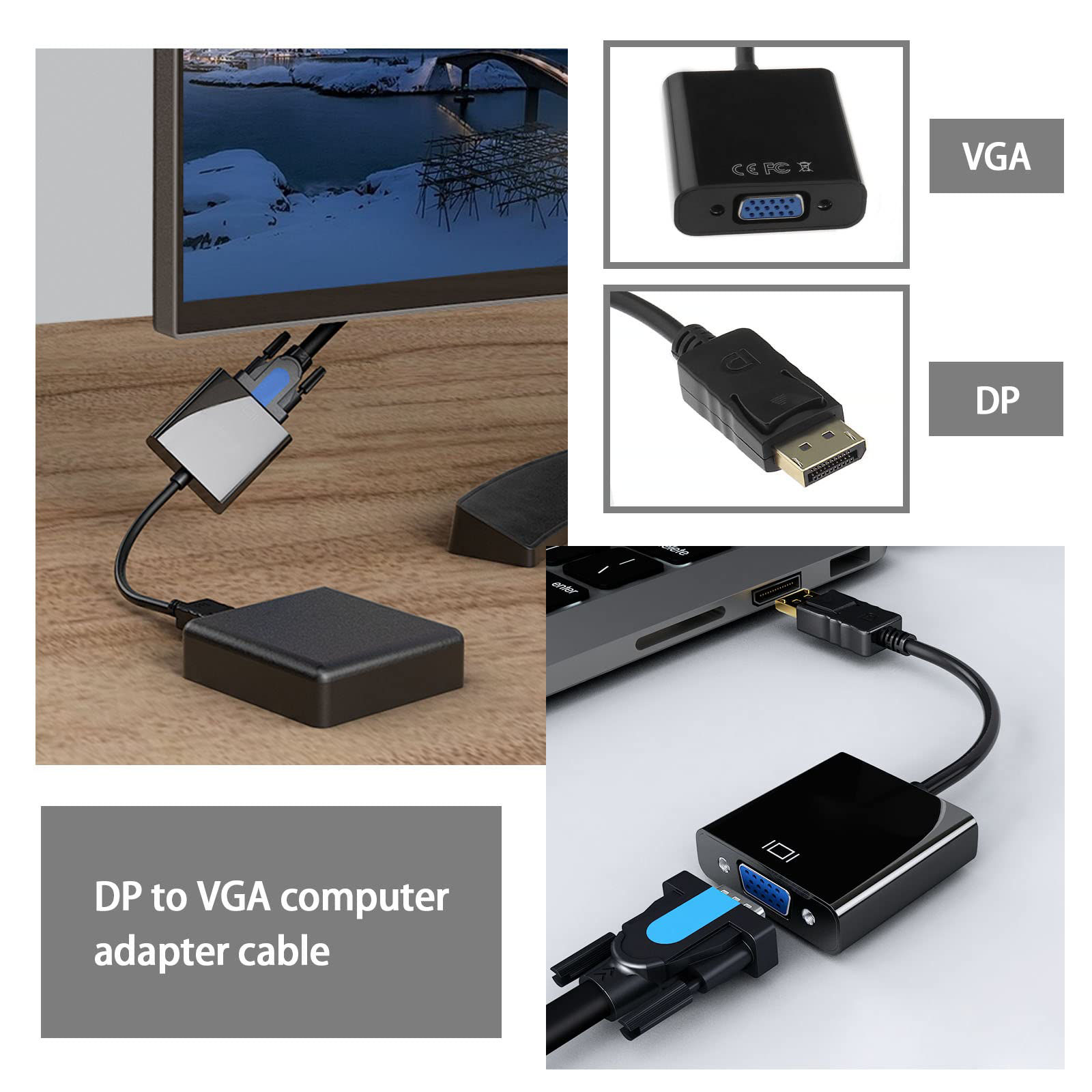 GetUSCart- DisplayPort to VGA Adapter Gold-Plated DP DisplayPort Male ...