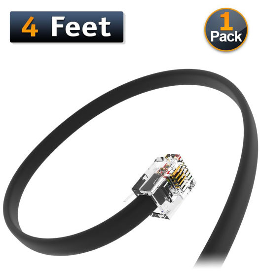 GetUSCart- (1 Pack) 4 Feet Black Telephone Cable 6P4C RJ11 Male to Male ...