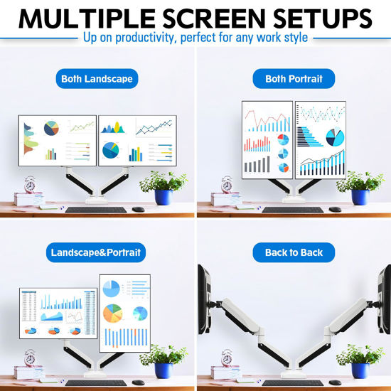 GetUSCart- MOUNTUP White Dual Monitor Stand for Desk, Adjustable Gas ...