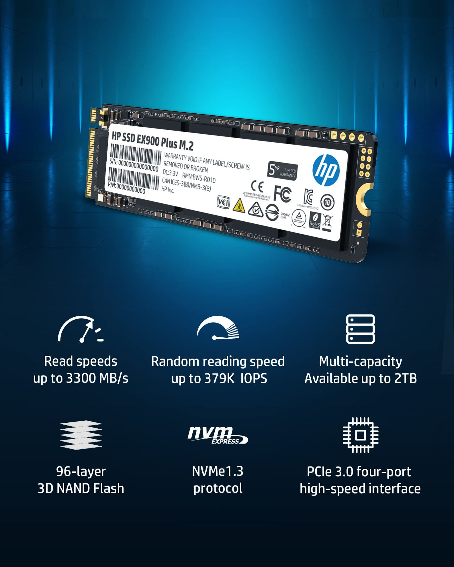 GetUSCart- HP EX900 Plus 2TB NVMe PCIe M.2 Interface SSD, GEN 3 x 4, 8 Gb/s, 2280 3D NAND PC ...