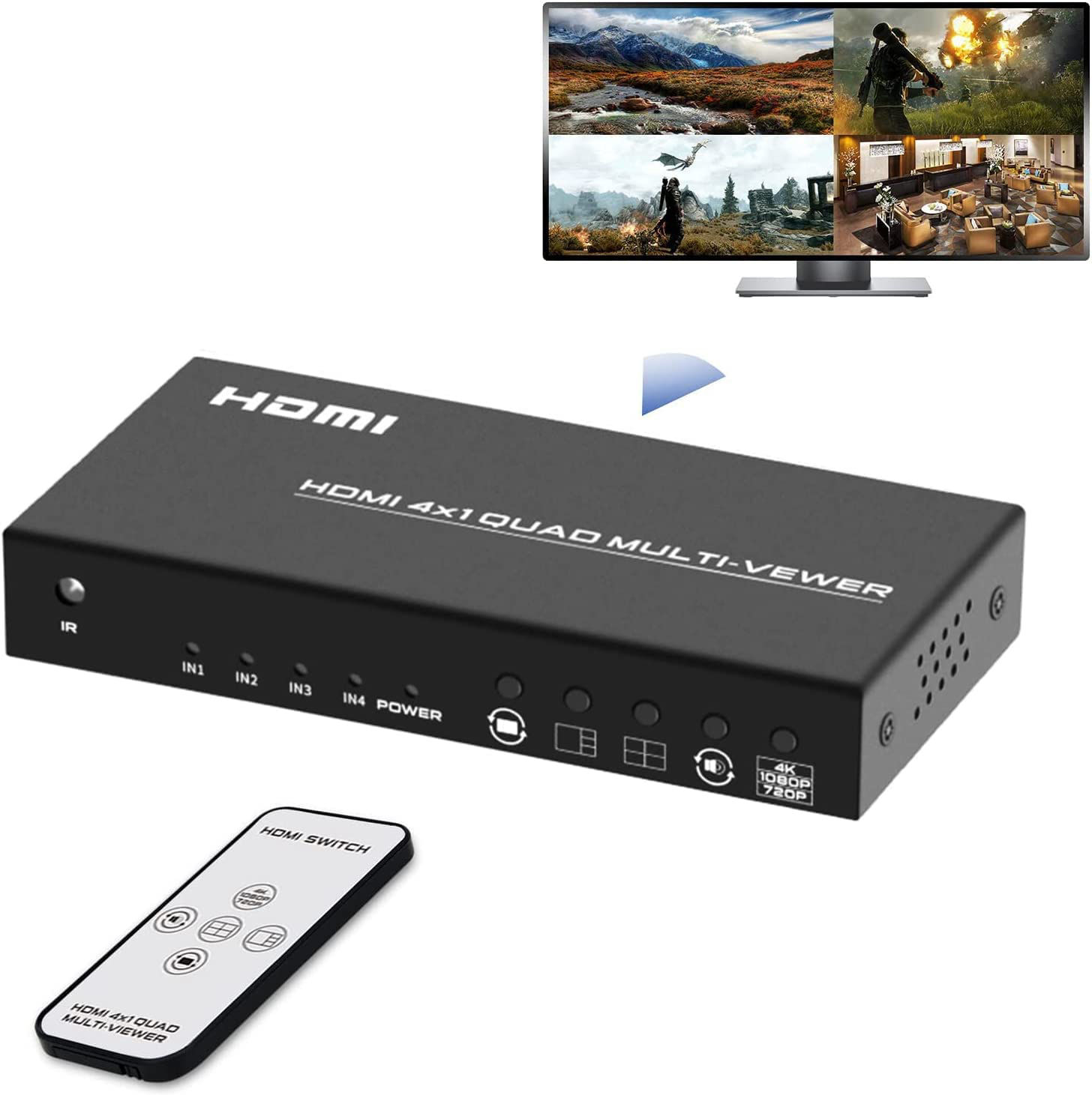GetUSCart- 4K HDMI Multi Viewer Switch 4x1, Quad Seamless HDMI Switcher ...