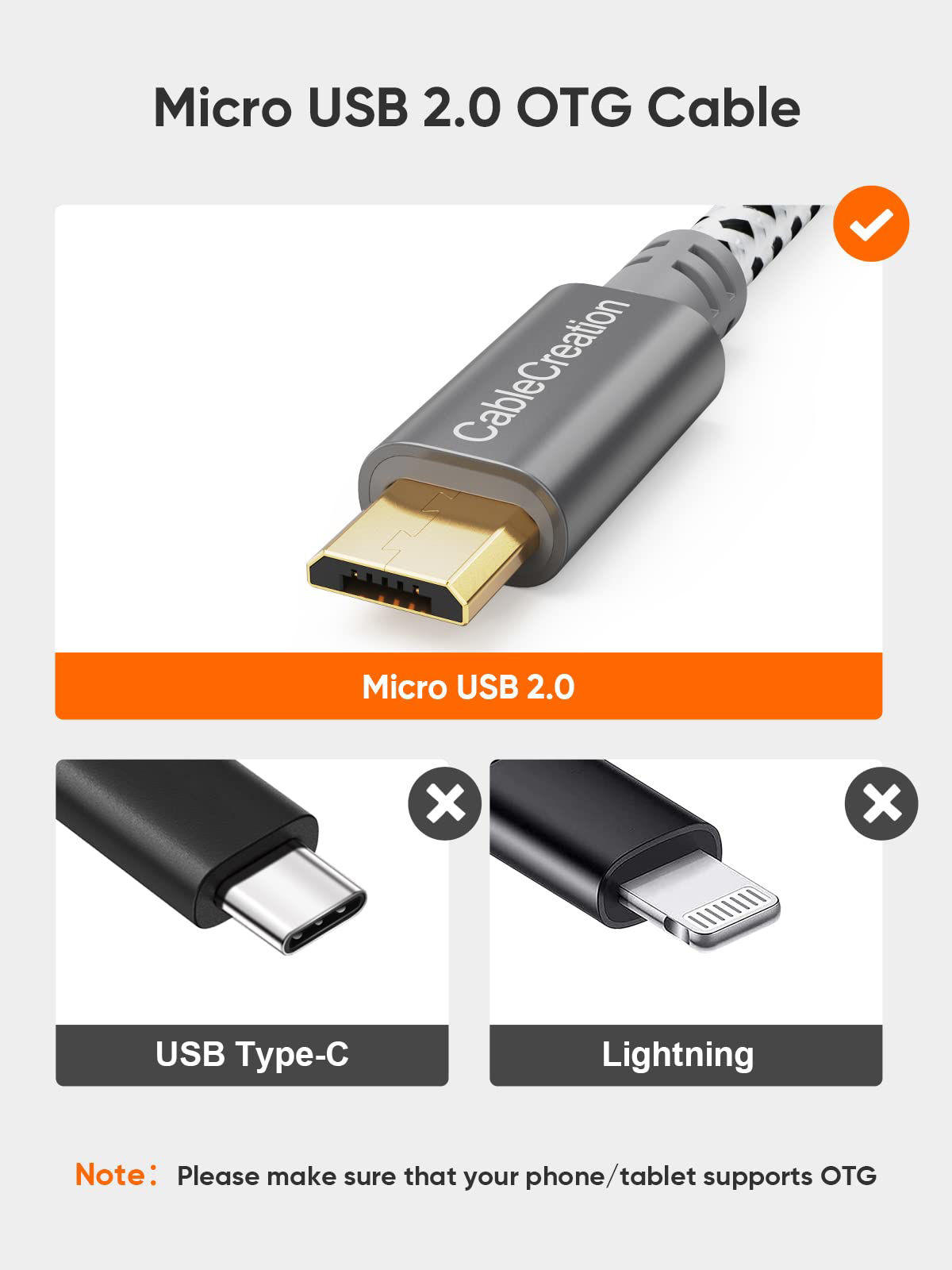GetUSCart- CableCreation USB to Micro USB Adapter 0.15m, USB 2.0 Micro ...