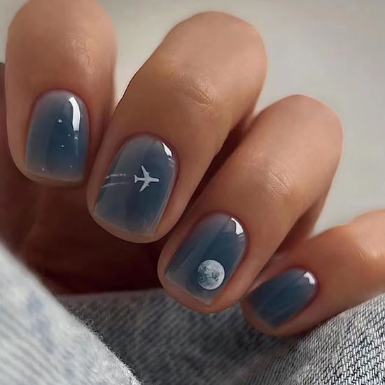GetUSCart 24 Pcs Short Press on Nails Square Fake Nails Glossy Glue on Nails Full Cover Acrylic Nails Cute False Nails with Designs Extra Short Press on Nails for Women and Girls