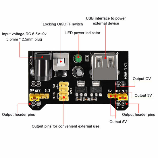 GetUSCart- ALAMSCN 3.3V 5V MB102 Solderless Breadboard Power Supply ...