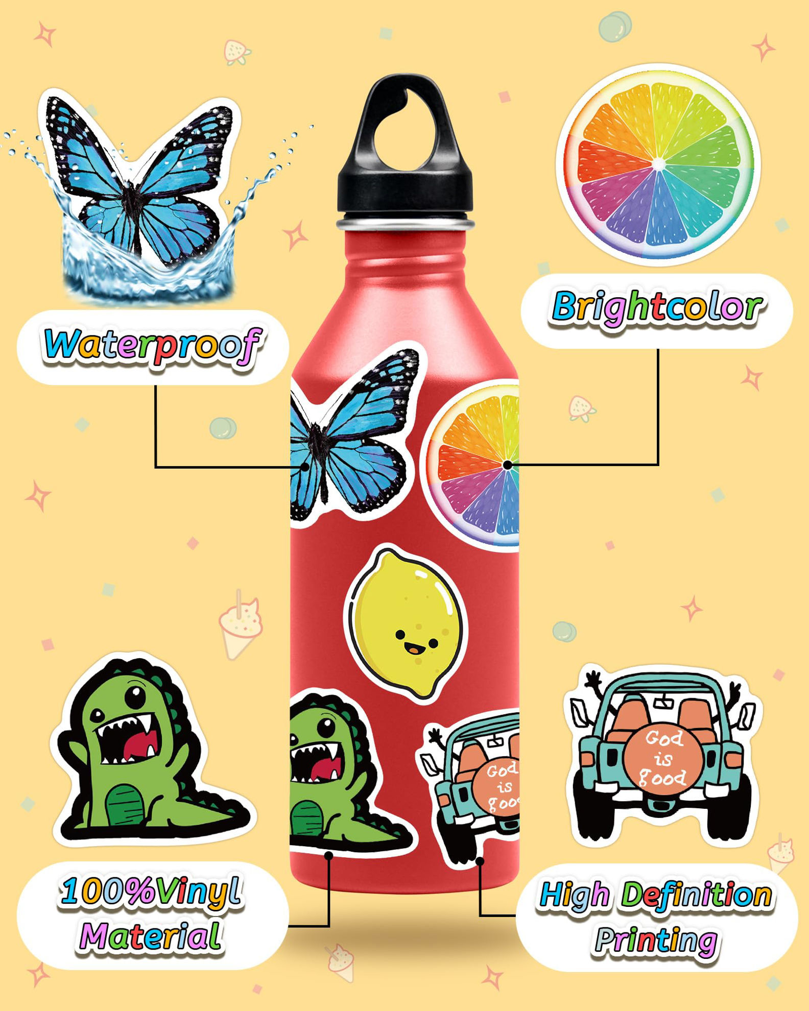 GetUSCart- Bekayshad Stickers for Water Bottles, 100 Pack/PCS ...