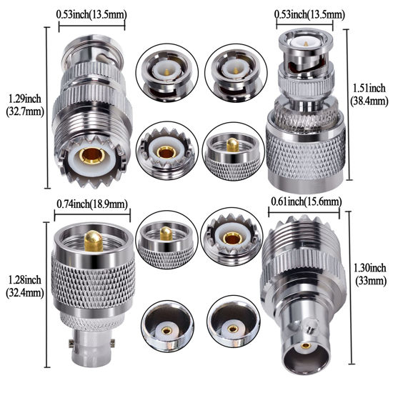 GetUSCart- TUOLNK 4pcs PL259 SO239 to BNC Adapter Coax Cable Connector, BNC to UHF Adapter Kit ...