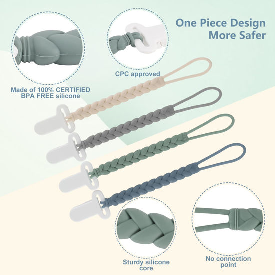 GetUSCart- 4-Pack Silicone Pacifier Clips with a Woven Rope Shape for ...