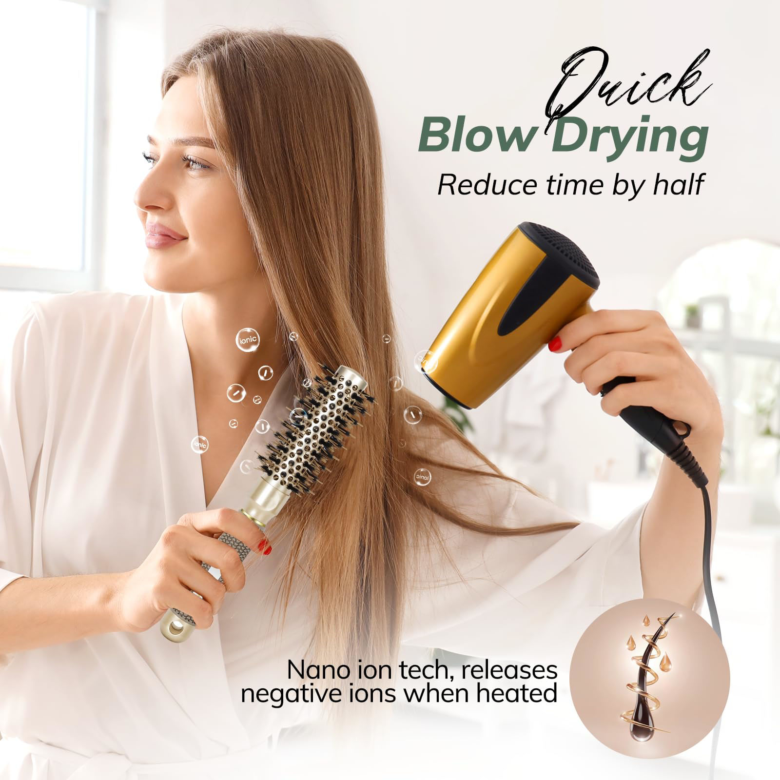 GetUSCart- Round Brush for Blow Drying, Nano Thermal Ceramic & Ionic Tech Hair Brush with Boar ...