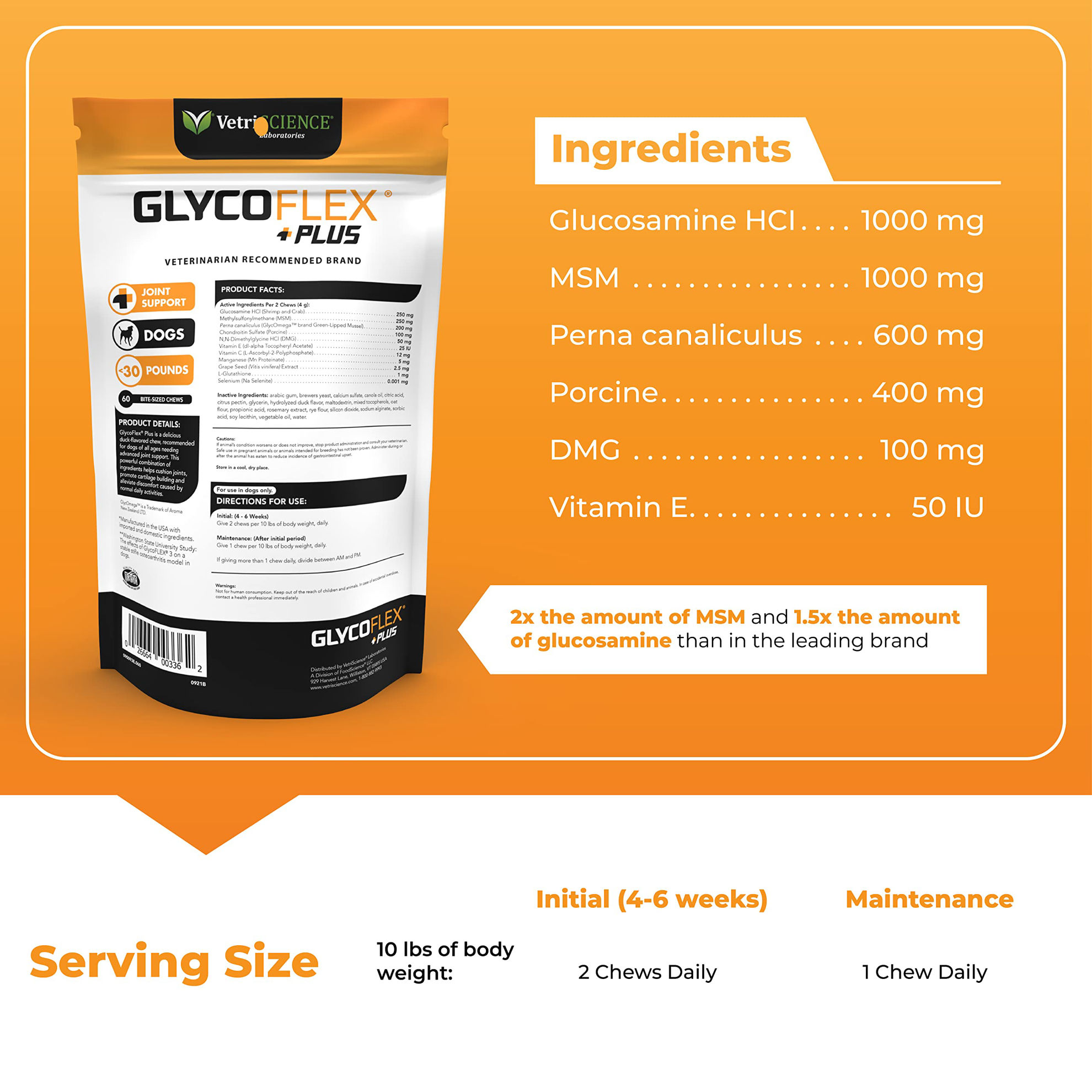 GetUSCart- VetriScience GlycoFlex Plus Joint Support Dog Supplements ...