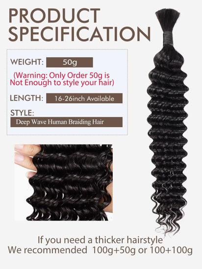 GetUSCart- Human Braiding Hair 1 Bundle 50g 28 Inch Deep Water Wave Bulk Human Hair for Braiding ...