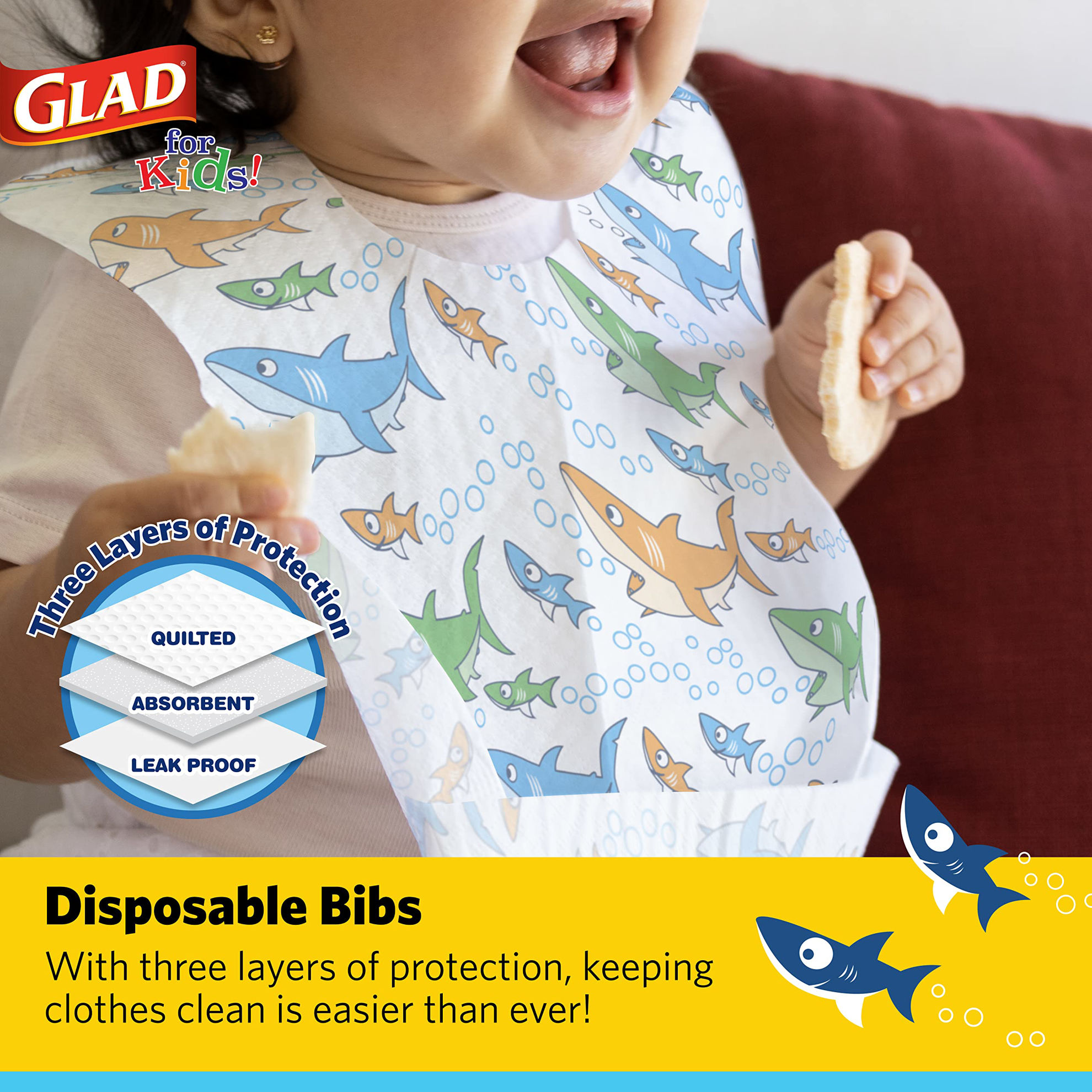 GetUSCart- Glad for Kids Sharks Paper Bibs, 30 Count - Disposable Paper ...