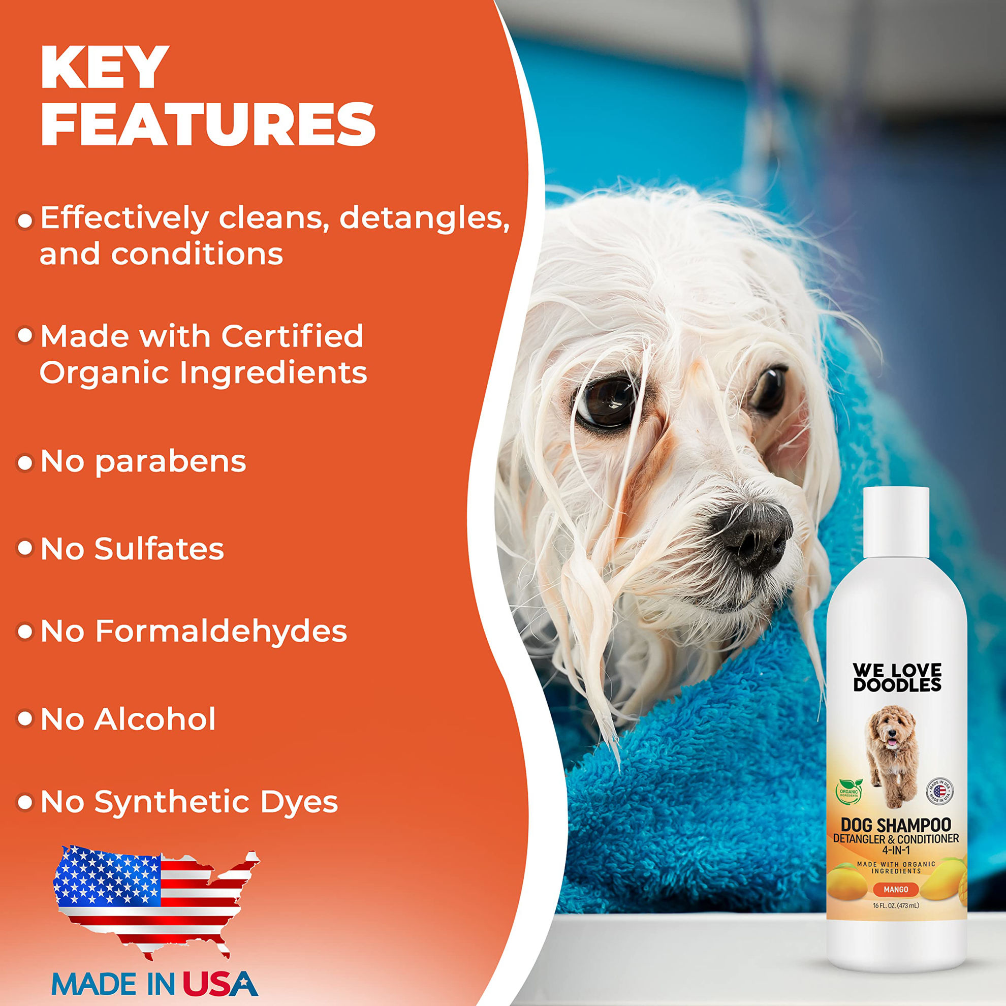GetUSCart- USDA Organic Dog Shampoo, Conditioner & Detangler - Best ...