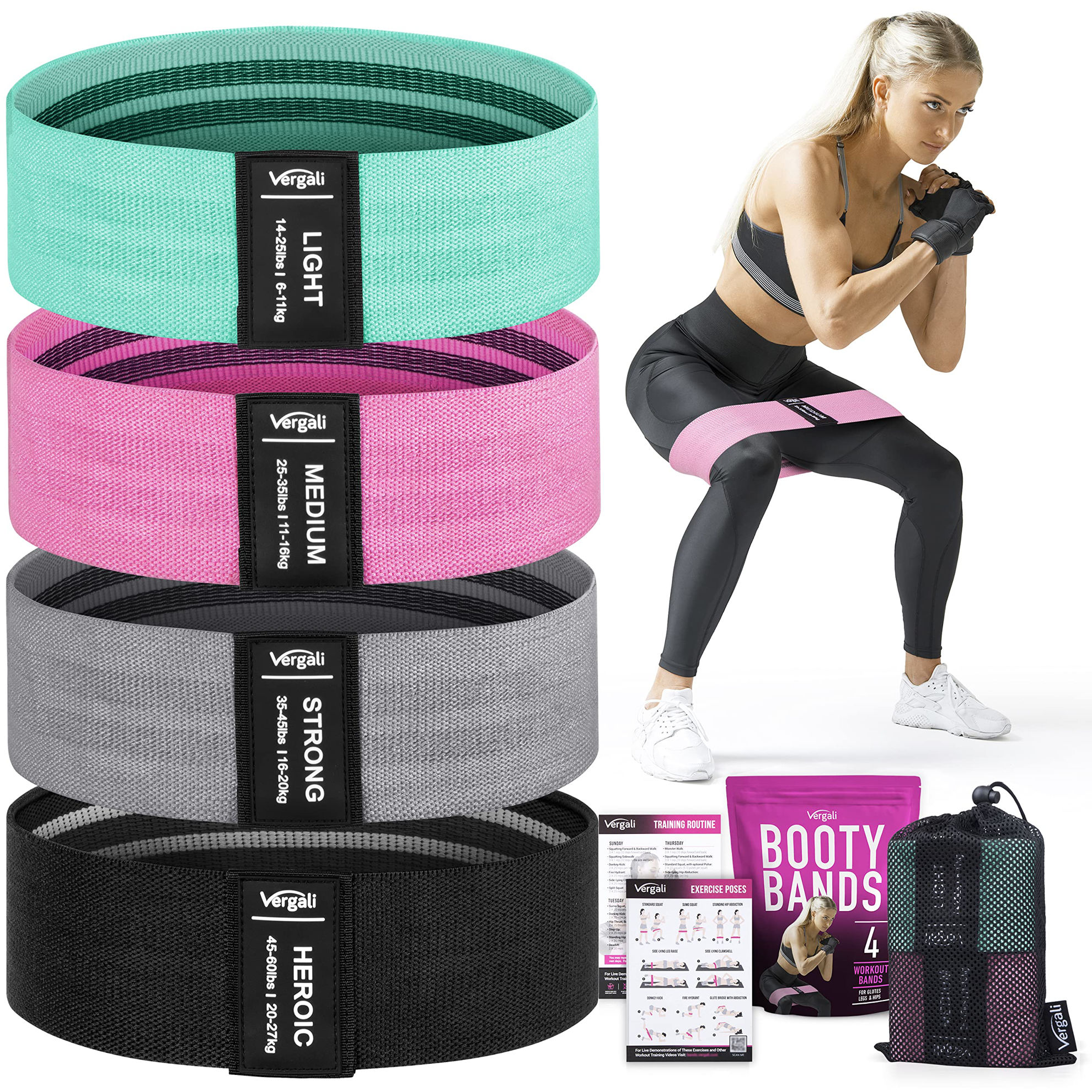 GetUSCart- 4 Fabric Booty Exercise Bands for Women & Men - Glute, Hip ...