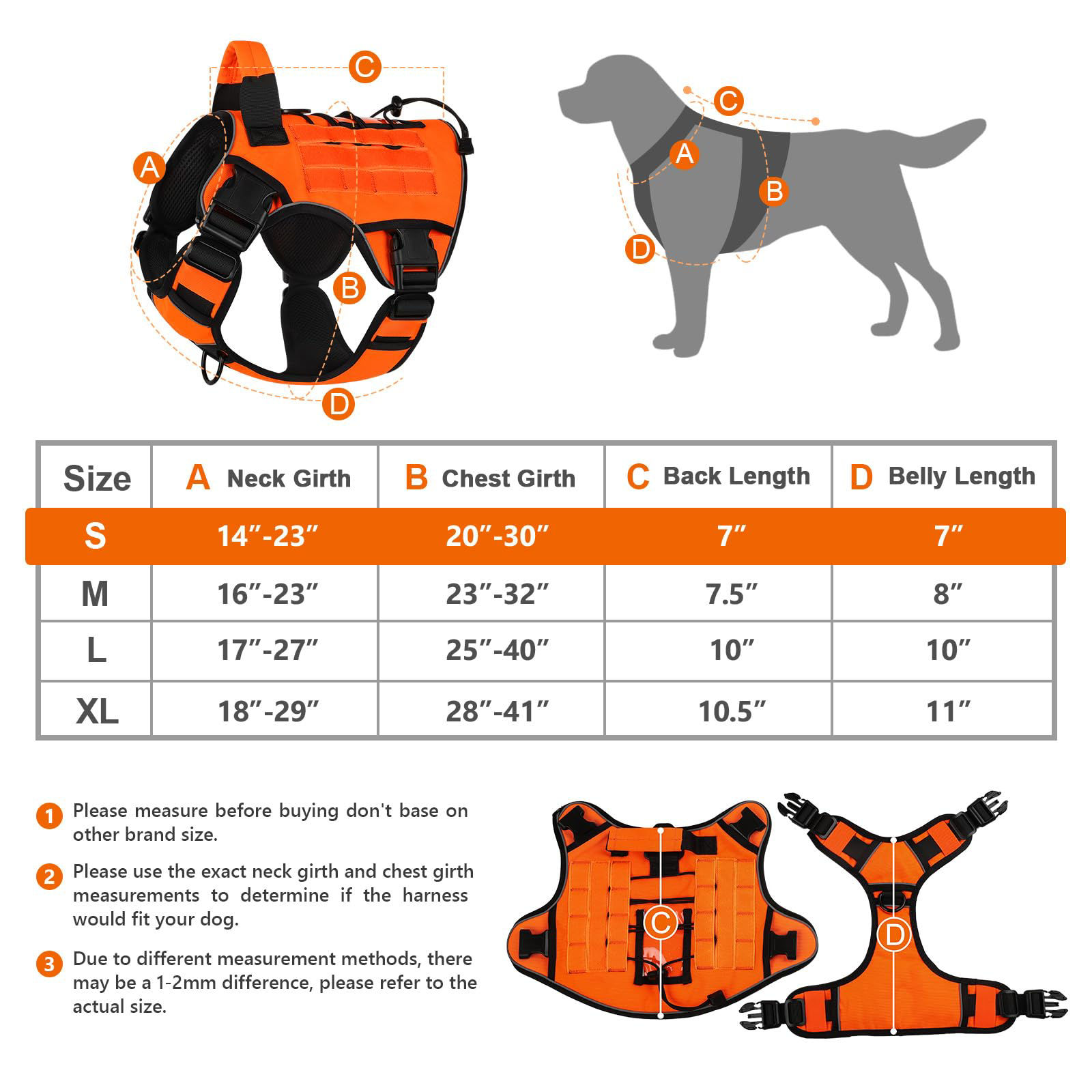 GetUSCart- WINGOIN Orange Dog Tactical Harness for Small Dogs No Pull ...