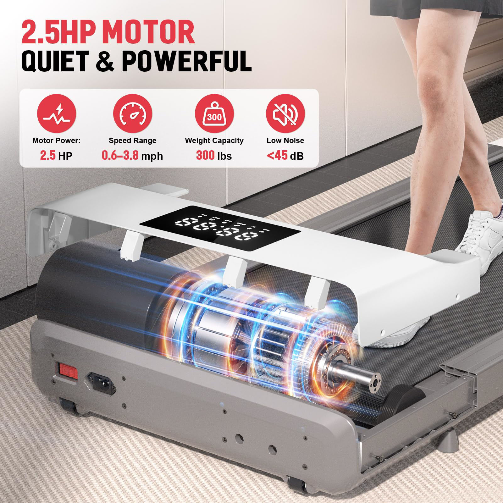 GetUSCart- DeerRun 2024 Upgrade Smart Compact No-Assembly Walking Pad, 2.5HP Powerful Quiet ...