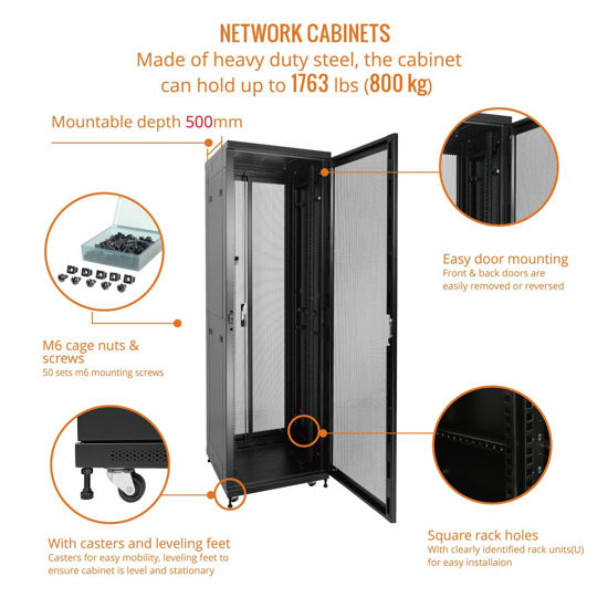 GetUSCart- TECMOJO Fully Assembled 42U Network Cabinet AV Rack Black 31.5inch DEEP 4 Post Server ...