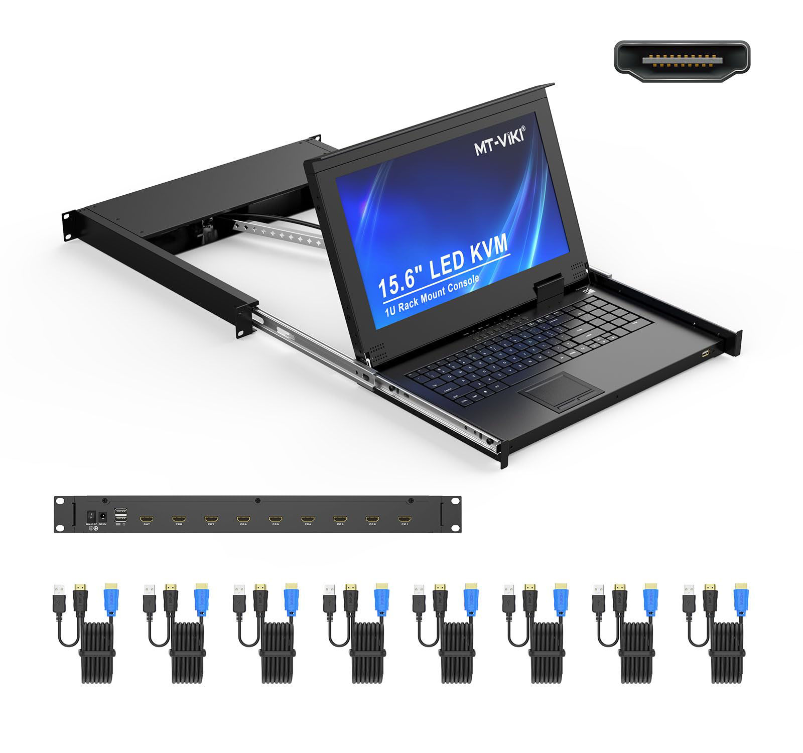 GetUSCart- MT-VIKI 8 Port KVM Console HDMI, 1U Rack Mount KVM Console w ...